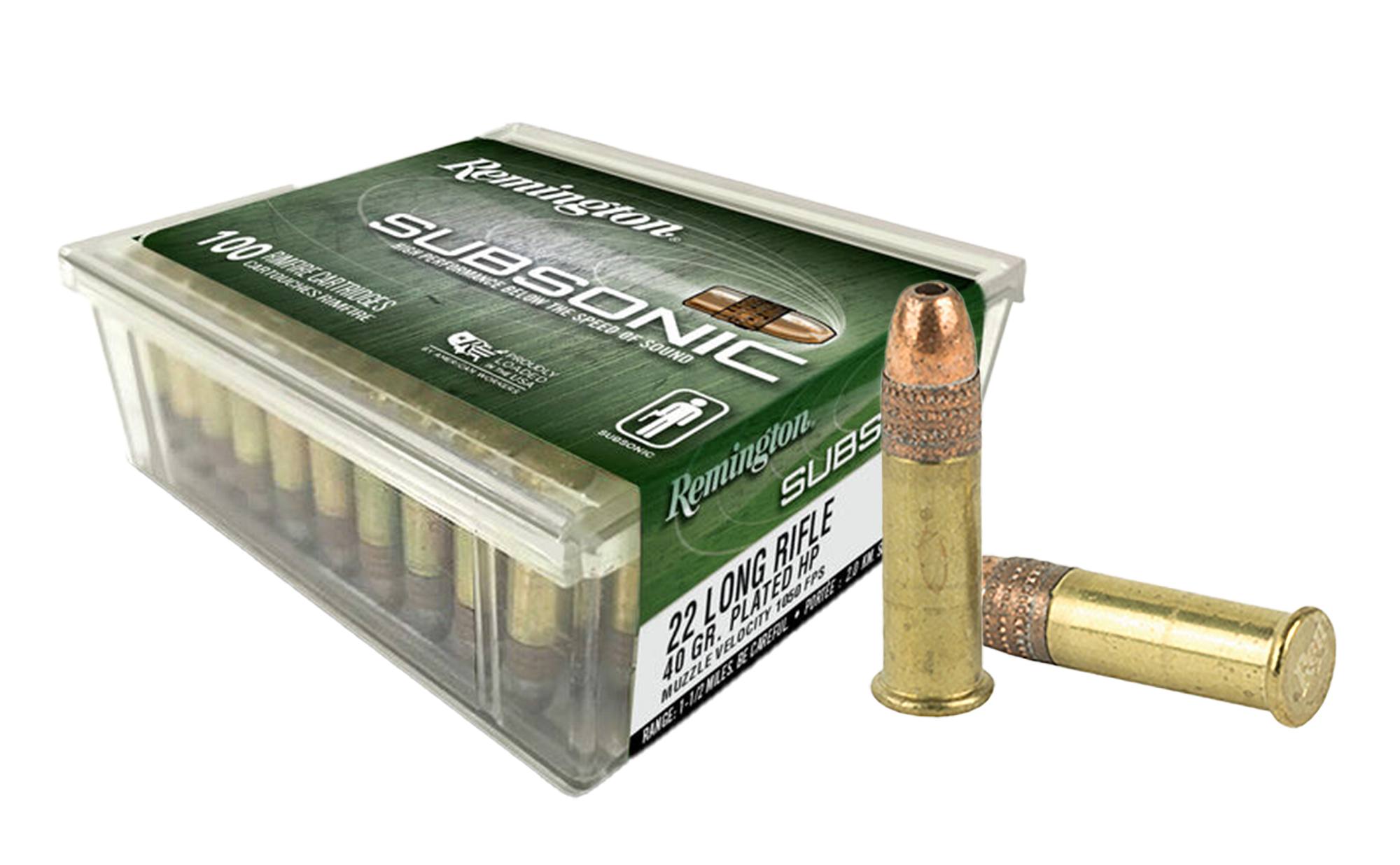 Buy Subsonic Rimfire, 22 LR, 40 Grain, Copper Plated Hollow Point, 1050 ...